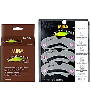 Mina ibrow Henna Tinting Kit & Regular Pack Light Brown with Eyebrow Stencils-Combo Pack