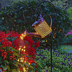N/C Goking Solar Lights for Outdoor Garden Decor, Watering Can Lanterns Waterproof LED Light, Hanging Mental Yard Art Stake Patio Lawn Walkway & décor Gold Daisy