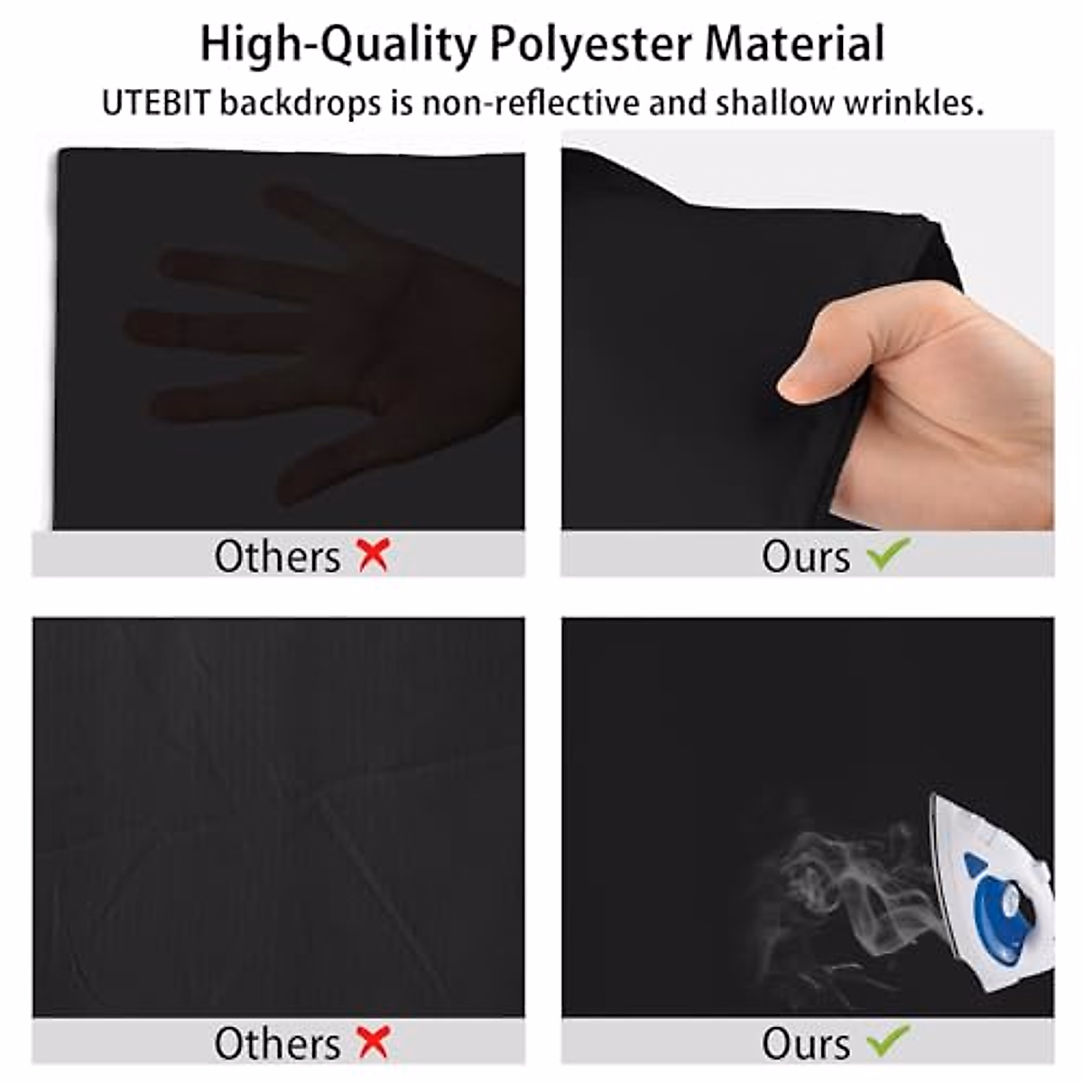 10x10FT Black Background, UTEBIT Black Backdrop for Photography, Polyester Photo Backdrops Cloth for Photography, Black Curtain Backdrop for Photoshoot/Portraits/Video Studio/Film