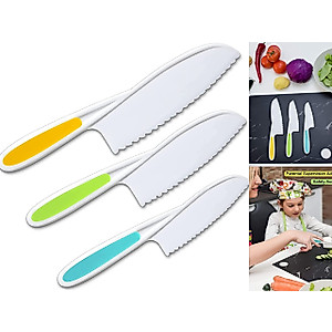 Leking 3 Pcs Kids Kitchen Knife, Plastic Serrated Edges Kids Knife Set for Cooking and Cutting Cakes, Fruits and Veggies, Perfectly Safe for Toddler Chef Knife Set for Kids Real Cooking
