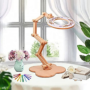 Adjustable Embroidery Hoop Stand - Rotated Cross Stitch Stand, Universal Beech Wood Embroidery Hoop Holder, Hands Free Needlework Stand for Art Craft Sewing Projects