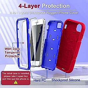 Grifobes for iPhone SE 2022/2020 Case, for iPhone 8/7 / 6 / 6S with [2Pack] Tempered Glass Screen Protector, Heavy Duty Shockproof Protective iPhone SE 3rd/2nd Generation Cover 4.7" for Kids Boys