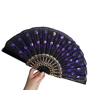 Folding Hand Fan Pattern Spanish Lace Silk Folding Hand Held Dance Fan Flower Silk Wedding Hand Fan Cool Bamboo Flower Hand Fans Personalized Decorative Fan (Color : G)