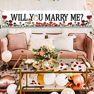 Marry Me Flower Banner Will You Marry Me Large Flower Banner Marriage Valentine's Day Proposal Sunmmer Supplies Engagement Lawn Sign Outdoor Party Backdrop Decorations 6Ft