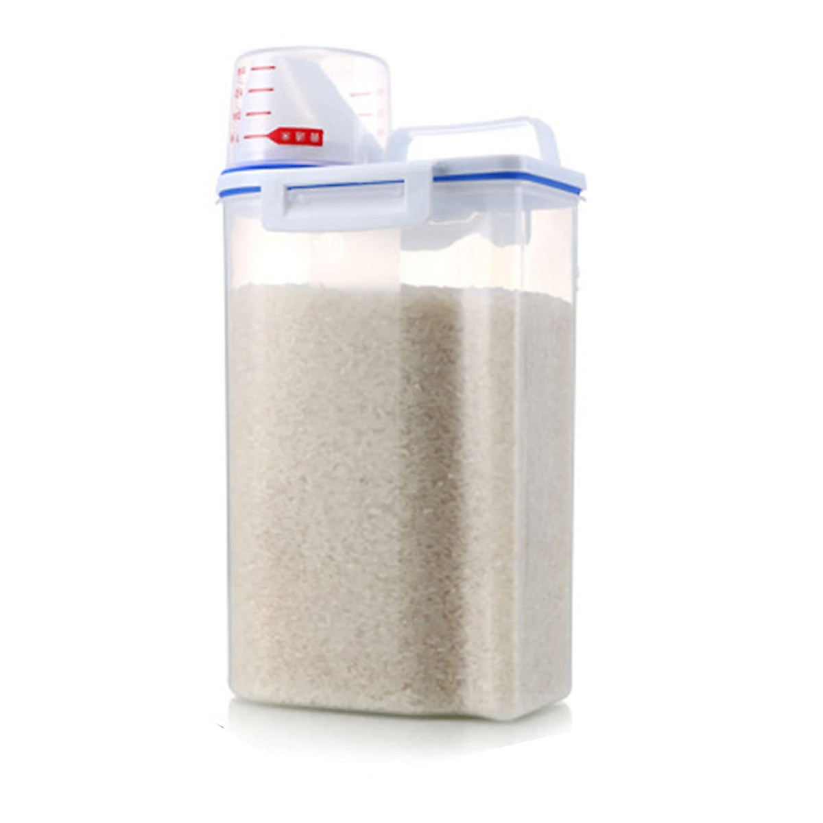 Rice Storage Container 2kg Dry Food Airtight Cereal Container with Measuring Cup Lid, BPA-Free Plastic Transparent Bulk Grain Dispenser Box for Oatmeal, Flour, Nuts