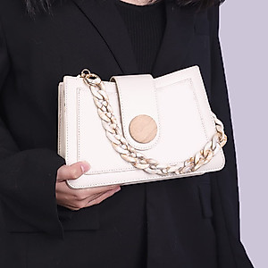 Wiwpar Acrylic Bag Strap Chain Shoulder Cross Body Purse Handbag Straps Replacement Chain White with Gold Buckle (Style 4)