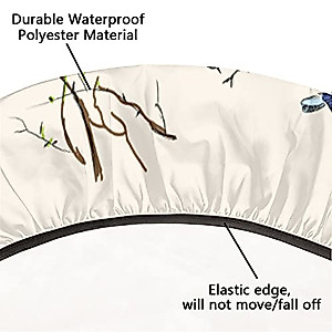 Little Birds Round Tablecloths Bird on Branches Tablecloths for Circular Tables Round Fitted Polyester Tablecover with Elastic for Kitchen/Dining/Party Indoor and Outdoor Use Machine Washable 36"- 42"