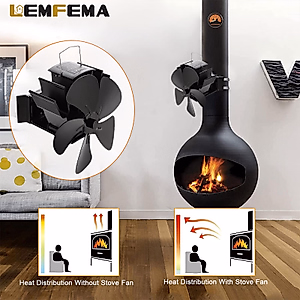 Lemfema Heat Powered 5 Blades Stove Fan, Flue Pipe Hanging Fireplace Fan for for Wood/Log Burner/Fireplace, Silent Indoor Stove Fan with Magnetic Thermomete