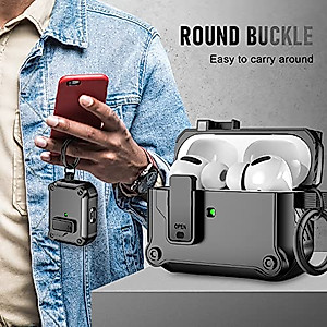 Valkit for Apple Airpods Pro Case Cover with Secure Lock Clip Carbon Fiber Hard Shell AirPod Pro Case with Keychain for Men Women Cool Air Pod Pro Shockproof Protective Case for AirPods Pro 2019,Black