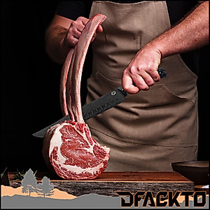 DFACKTO Interceptor 10-Inch Butcher Knife, 7-Inch Carving Fork, 8-Inch Honing Steel for Outdoors, Black Tactical G10