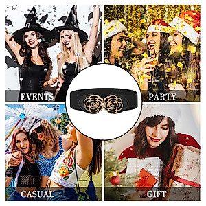 Wriidy Stretch Belt Black Flower Elastic Belt Women Fancy Girls Waist Accessories for Dress