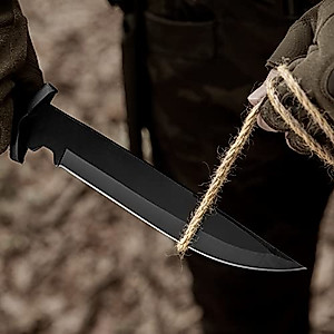 Dispatch Tactical Bowie Survival Hunting Rambo Bushcraft Knife with Protective Sheath Military Combat Fixed Blade, with Non-Slip Handle, for Camping, Hunting, and Adventure, 14" Closed