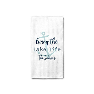 CANARY ROAD Personalized Lake House Kitchen Towel, Personalized Lake House Tea Towel, Family Name, Lake House Hand Towel, Lake House Gift, Kitchen Decor