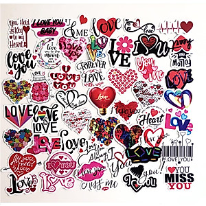 49PCS Love Language Doodle Stickers Red Heart Stickers Computer Cell Phone Greeting Card Envelope Album Diary Scrapbooking Waterproof Stickers
