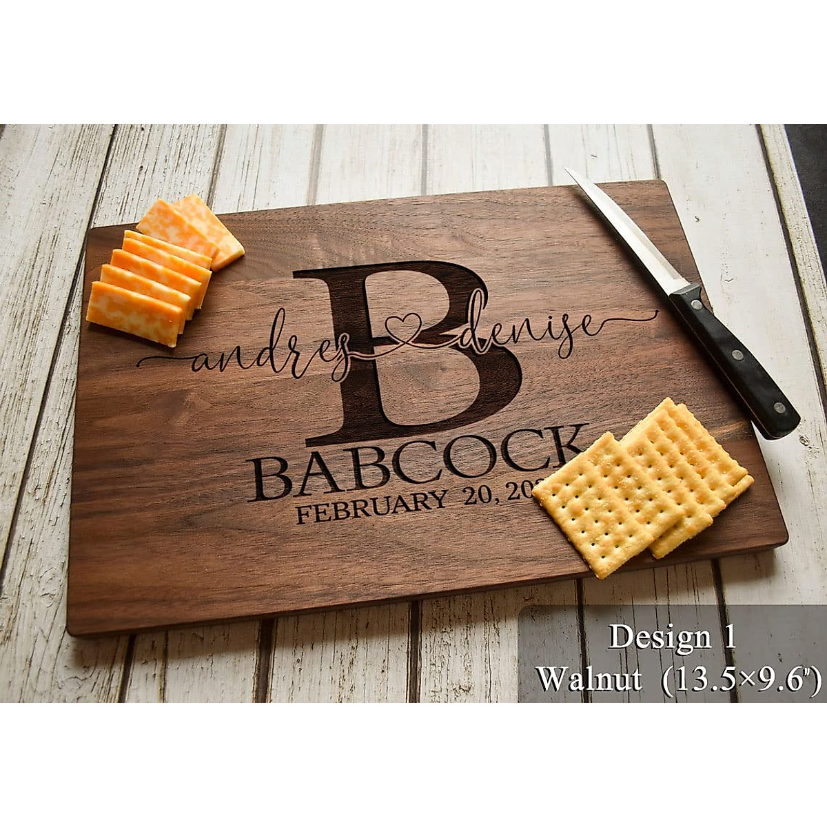Personalized Wedding Gifts, Cutting Boards with Custom Names and Date for Anniversary, Housewarming, Christmas, Valentines Day, Handmade Wooden Kitchen Gift for Parents, Couples, Newlyweds - 13.5×9.5"