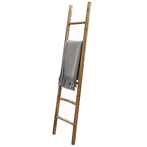 LuxenHome Rustic 6ft Decorative Blanket Ladder, Fully Assembled Nature Wood Decorative Wall Leaning Blanket Ladders, Bathroom Storage Quilt Towel Display Rack Shelf Holder Rustic Farmhouse