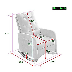 Modern Accent Rocking Chair, Button Tufted Upholstered Glider Rocker for Nursery, Comfy Armchair with Side Pocket, Lounge Chair with High Backrest for Living Room, Bedroom, Office (Fabric Beige)