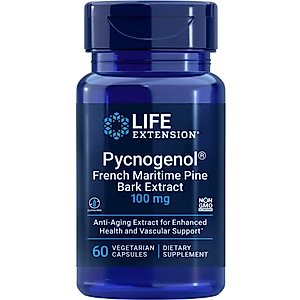 Life Extension Pycnogenol French Maritime Pine Bark Extract, 100 Mg - For Antioxidant & Vascular Health & Circulation - Gluten Free, Non-GMO - 60 Vegetarian Capsules