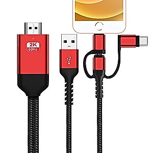 3 in 1 HDMI Cable Adapter Type C/Micro USB/Phone MHL to HDMI Mirroring Phone to TV/Projector/Monitor HDTV 1080P Compatible with Phone Series XS/Android 5.0 and IO'S9 Above
