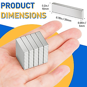 60Pcs WUDIME Strong Neodymium Magnets Bar, 20x5x2mm Bar Magnets for Crafts, Heavy Duty Rare Earth Magnets, Small Magnets for Tool Storage, Kitchen, School Science and Office DIY