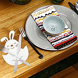 Didiseaon 8Pcs Rabbit Cutlery Bags Holders Easter Bunny Tableware Bags Rabbit Silverware Holders Bags Easter Dinner Table Decorations (White)