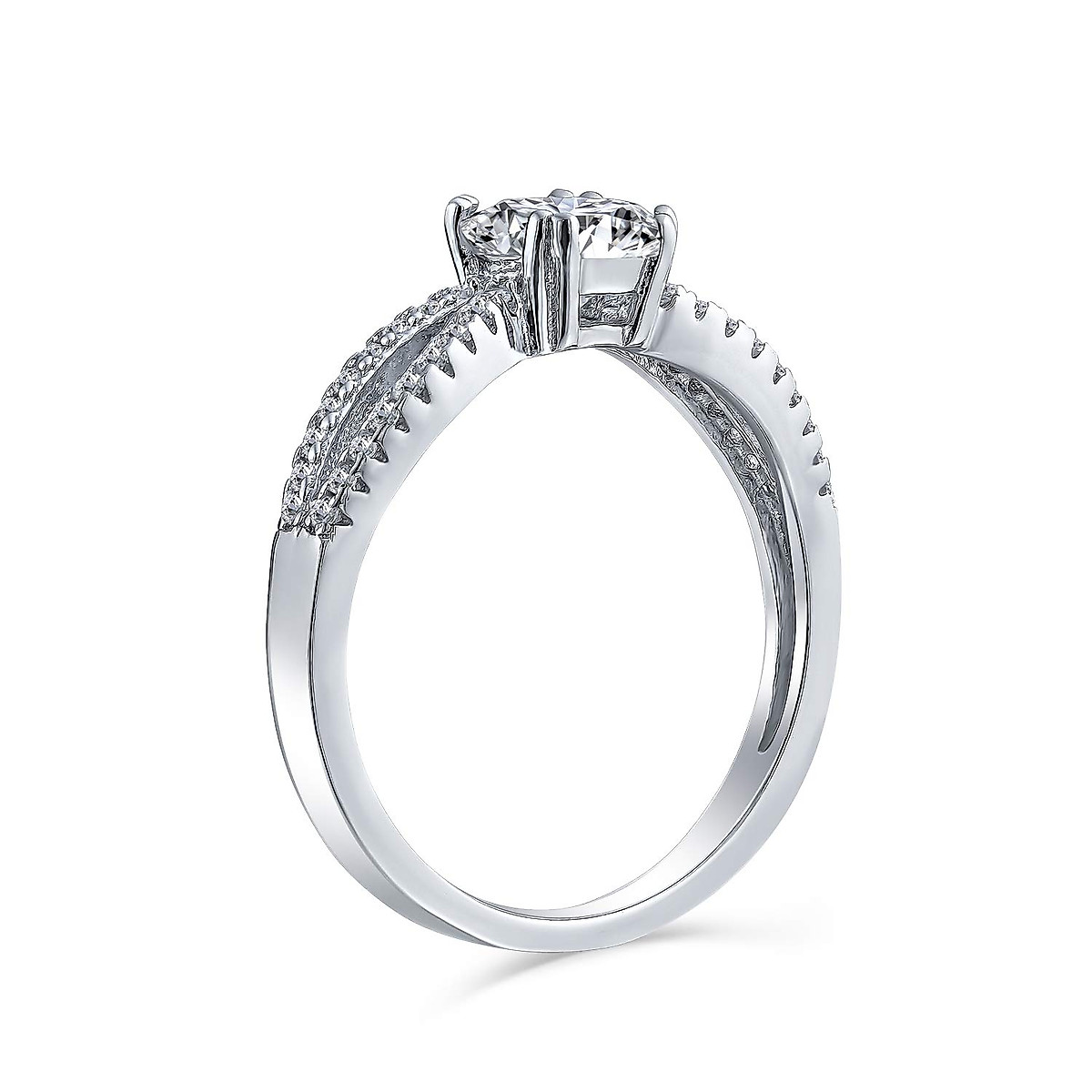 Personalize 1CT Delicate Round Brilliant Cut Solitaire AAA CZ Engagement Ring For Women .925 Sterling Silver Promise Pave Split Infinity Band Custom Engraved