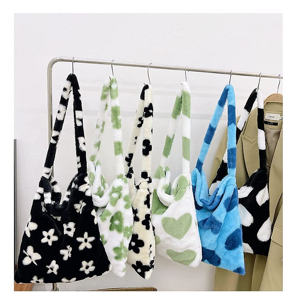 Fluffy Tote Bag Y2K Fuzzy Hobo Bag Purse Plush Furry Aesthetic Shoulder Bag for Autumn Winter (Blue)