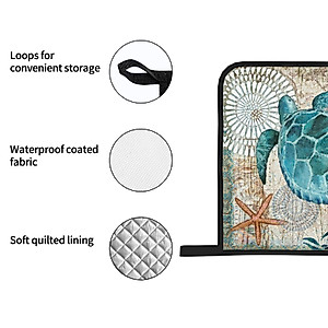 MSGUIDE Sea Turtle Oven Mitts and Pot Holders Sets, Heat Resistant 4 Pcs for Safe BBQ Cooking Baking Grilling