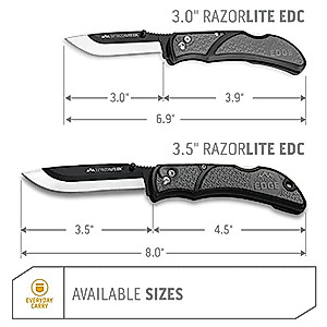 OUTDOOR EDGE 3.0" RazorLite EDC Knife. Pocket Knife with Replaceable Blades and Clip. Hunting Knife for Skinning Deer. Gray with 4 Blades