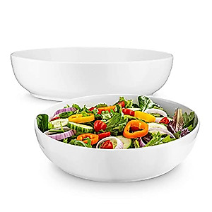 Kook Porcelain Serving Bowls, Wide & Shallow, Dishwasher & Microwave Safe, For Salads, Soups, Pastas and Party Snacks, 9.25 Inch, 72 Oz, White, Set of 2