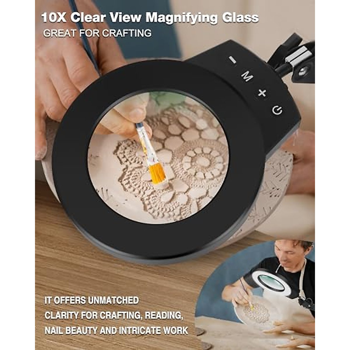 10X Magnifying Glass Light Stand Desktop Lamp Desk Table Close Work Up for Crafting, Model Assembly, Reading, Sewing, Jewelry Making ,Easy Adjustable Head Controller, Wide Compatibility Clamp