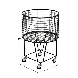 CosmoLiving by Cosmopolitan Metal Deep Set Metal Mesh Laundry Basket Storage Cart with Wheels, 17" x 17" x 25", Black