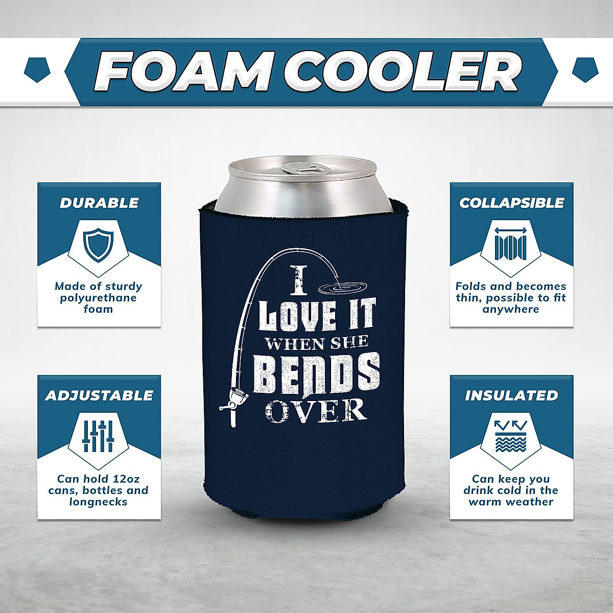 Fisherman Hooker Bends Over Pole Dance Funny Fishing Can Sleeve Cooler Insulated Drink Coozies Soda Beer Hugger Coolies (Navy, 3 Pk)