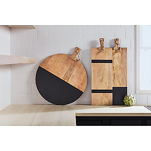 Mud Pie Large Round Wooden Serving Board, Black, 24" x 20"