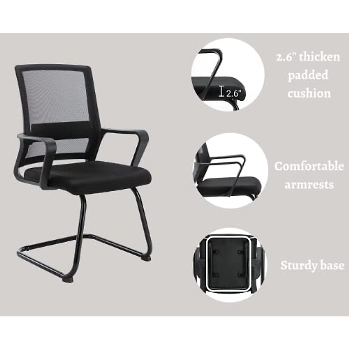 CIMOTA Waiting Room Chairs Mesh Office Guest Chair Mid Back Reception Chairs with Sled Base for Meeting/Patient/Conference Room, Black Set of 6