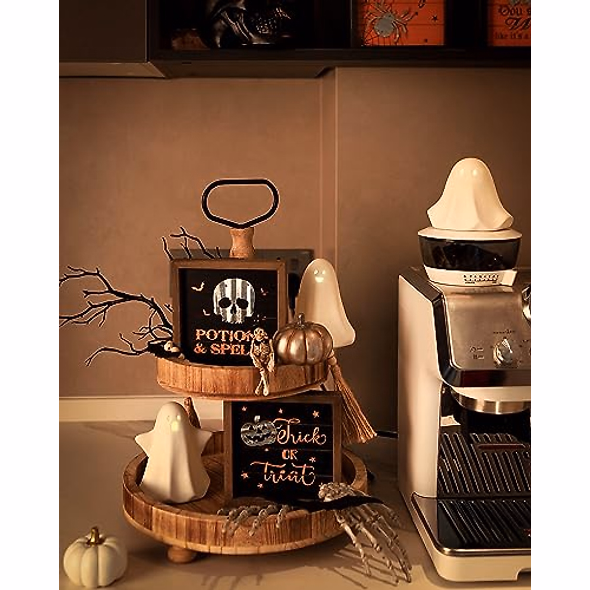 DN DECONATION Cute Ceramic Light Up Ghost Decor, 3PCS Ghost Halloween Decor White Spooky Sculptures, Small Led Ghost Figurines for Indoor Halloween Party Desk Tabletop Centerpieces Decoration