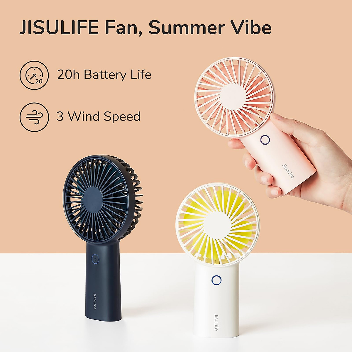 JISULIFE Handheld Fan with 30 Hours of Cooling, 6000mAh Battery, USB Rechargeable Portable Fan for Travel, Makeup, Concerts & Commute – Stay Cool Everywhere (White)