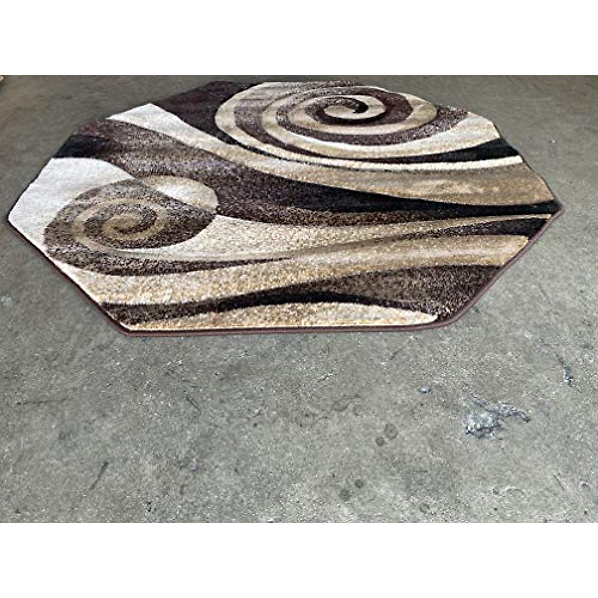 Nikos Sculpture Modern Octagon Area Rug Chocolate Brown Black & Beige Sculpture Design 258 (5 Feet 6 Inch X 5 Feet 6 Inch )