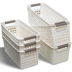 Citylife 6 PCS Plastic Storage Baskets for Shelves Small Storage Bins for Closet Shelf Pantry Organizing, Off-White