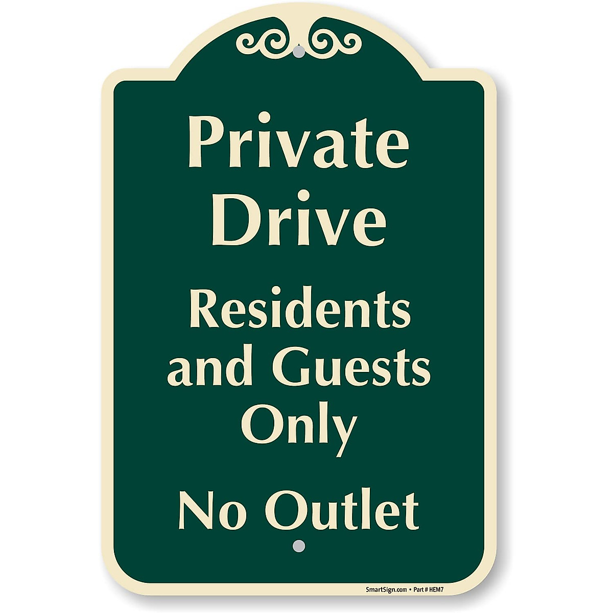 SmartSign Designer "Private Drive - Residents And Guests Only, No Outlet" Sign, 12" x 18", 120 mil Aluminum Composite (ACM) with Overcoat, Engineer Grade Reflective, Green, Made in USA