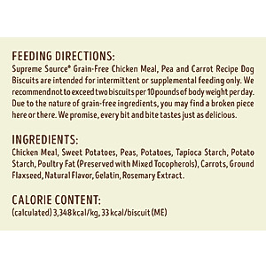 Supreme Source Grain Free Protein Dog Biscuits, Chicken, Pea & Carrot Recipe, 1 Pound Bag