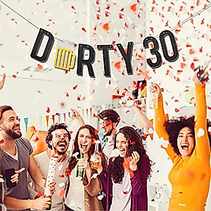Dirty 30 Birthday Decorations - Black & Gold Glitter Beer Banner - 30th Birthday Decorations for Him - Happy 30th Birthday - 30 Birthday Decorations for Men - Dirty Thirty Birthday Party Supplies