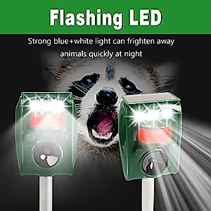 Solar Animal Repeller 2-Pack, Outdoor Waterproof with Motion Detevtor, Cat Deer Repeller, Drive Away Dog -Cat -Squirrel -Skunk -Rabbit -Rodent -Fox -Coyotes -Rat