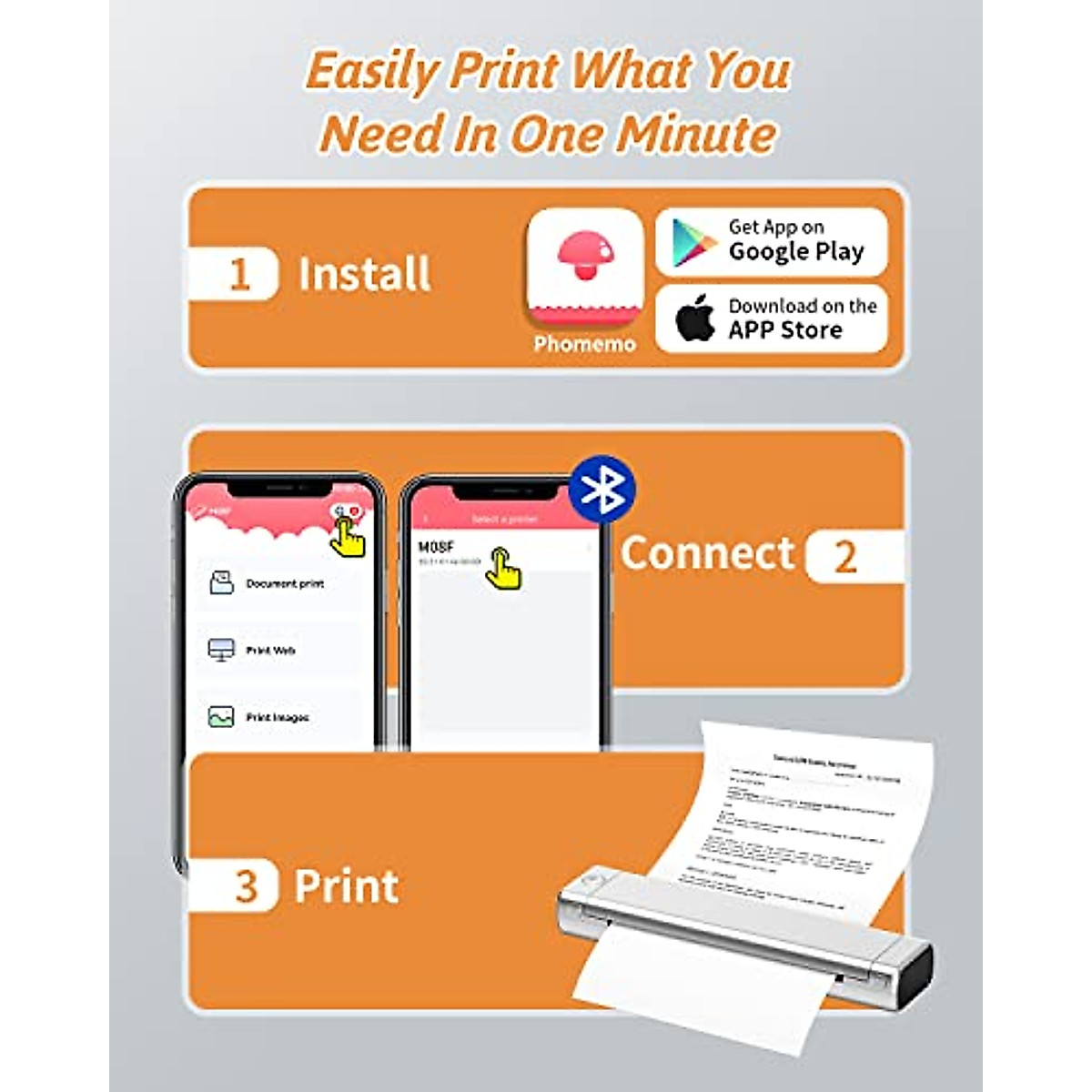 Odaro M08F Letter Portable Printer Wireless for Travel, Bluetooth Thermal Printer Inkless, Small Compact Printer Support 8.5" X 11" Letter Size Thermal Paper, Work with Laptop Phone and Pad - Silver