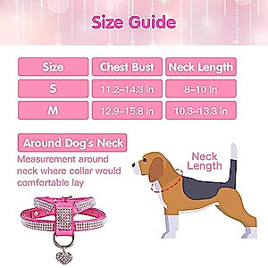 EXPAWLORER Dog Harness Genuine Leather Soft Padded Pet Sparkly Rhinestone Vest with Heart Pendant for Puppy Cat, Pink (S, Pink)
