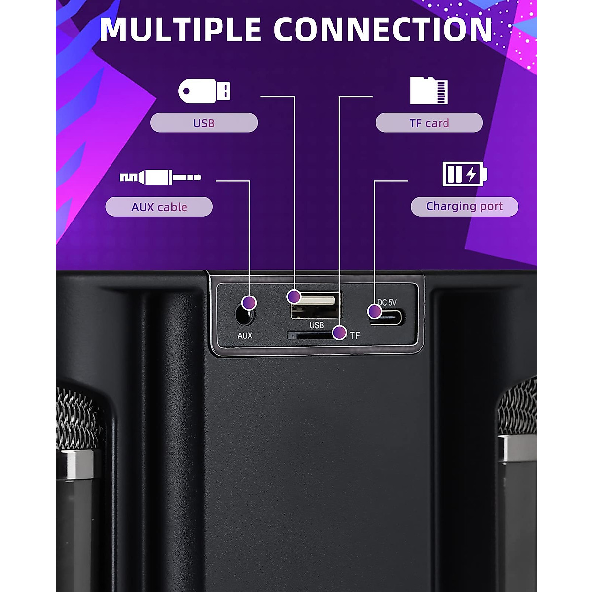 Mini Karaoke Machine for Adults and Kids,Portable Bluetooth Karaoke Speaker for TV, with 2 Wireless Microphones PA Speaker System for Indoor Outdoor Party, Family Party Singing (Elegant Black)