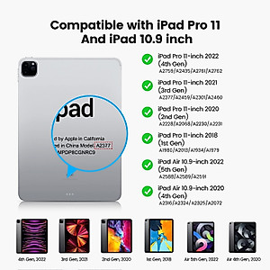 Magic Keyboard Case Compatible with iPad Air 11-inch (M2) 2024, iPad Pro 11(4th/3rd/2nd/1st) Gen 2022, iPad 10.9-inch Air 4/5th Generation with Battery Display, Magnetic Smart Keyboard Folio Black