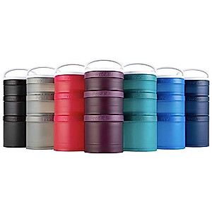 BlenderBottle ProStak Twist n’ Lock Storage Jars Expansion 3-Pak with Removable Handle, Pebble Grey