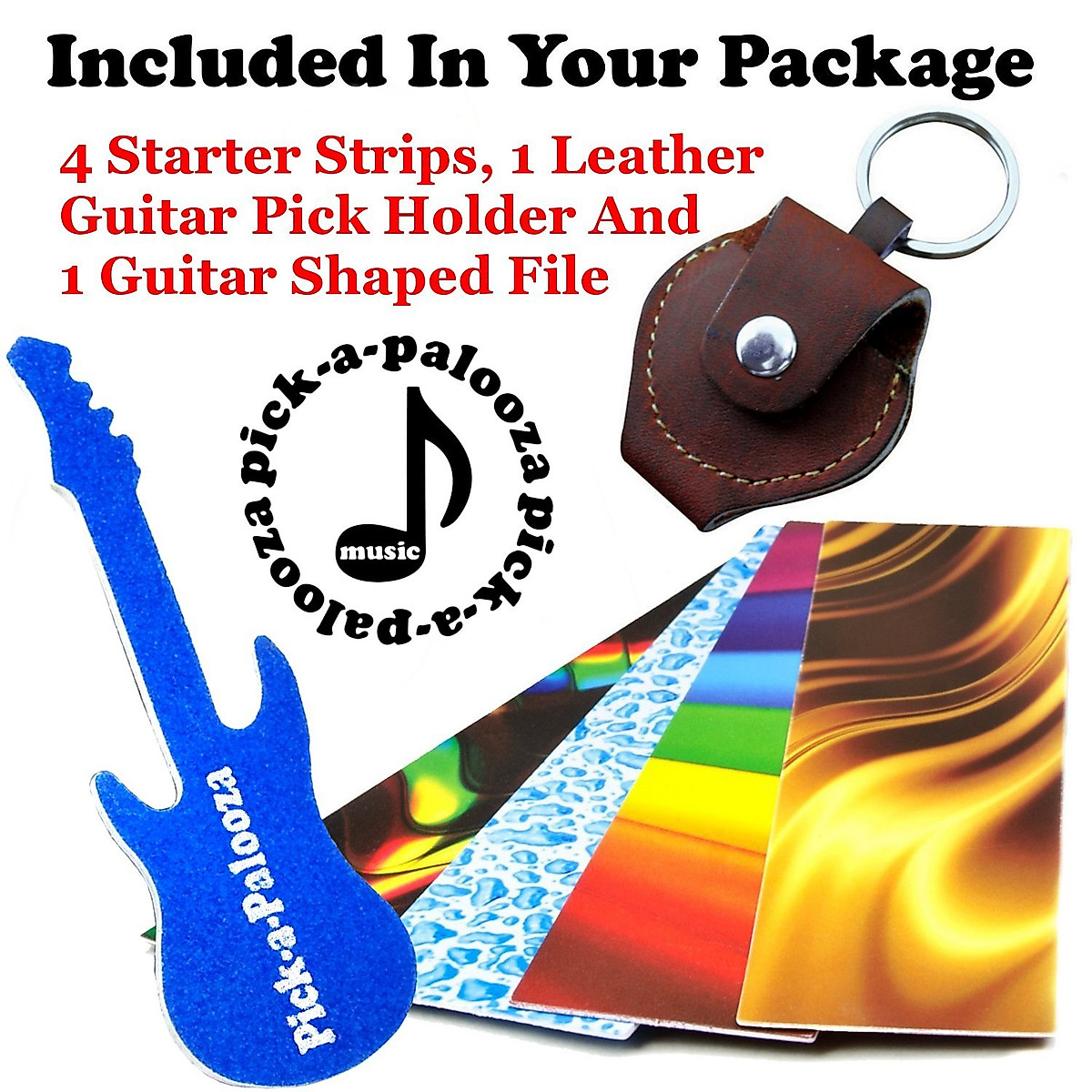 Pick-a-Palooza DIY Guitar Pick Punch Gift Pack - the Premium Guitar Pick Maker - Includes Leather Key Chain Pick Holder, 4 Pick Strips and a Pick File - Blue
