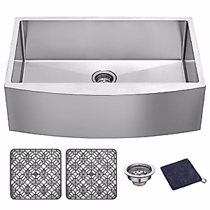 33 Inch Handmade Kitchen Sink Farmhouse Apron Front 18-gauge Stainless Steel Tight Radius, 33" x 22" x 10"